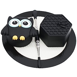 Vitakiwi Wax Silicone Container 26ml Hexagon 11ml Owl with 4.98" Round Mat and 4.8" Stainless Steel Carving Tool (Black)