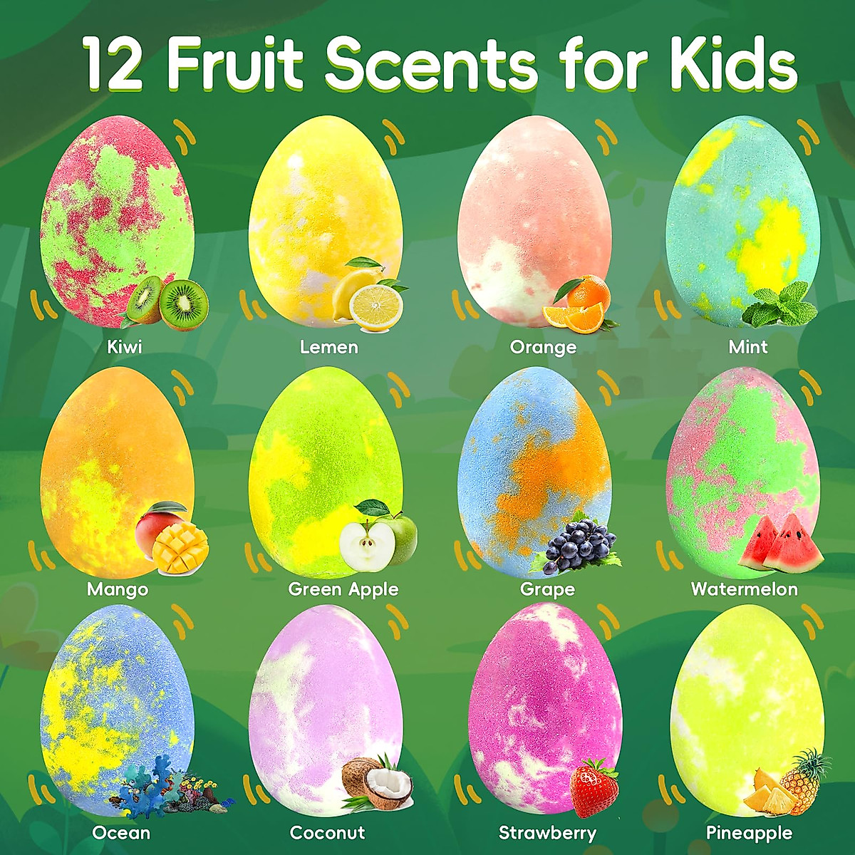 Bath Bombs for Kids with Toys Inside, 12Pcs Kids Bath Bombs with Glow-in-The-Dark Surprise Inside, Handmade Bubble Bath Fizz Balls, Gentle and Kids Safe, Birthday Easter Stuffers for Girls Boys