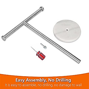 Kalitro Towel Rack with Natural Marble Base T-Shape Hand Towel Holder Stand SUS304 Stainless Steel for Bathroom Vanity Countertop Brushed Nickel Finish (Silver)