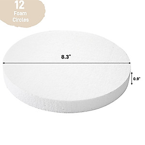 ZOOFOX 12 Pack 8 Inch Foam Circles for Crafts, Round Polystyrene Disc for Arts and Crafts Supplies, Modeling, Sculpture, DIY Projects