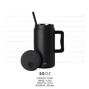 Simple Modern 50 oz Mug Tumbler with Handle and Straw Lid | Reusable Insulated Stainless Steel Large Travel Jug Water Bottle | Gifts for Women Men Him Her | Trek Collection | 50oz | Midnight Black