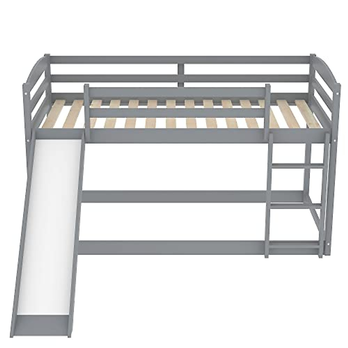 TARTOP Twin Over Twin Bunk Bed with Convertible Slide and Ladder,Solid Pinewood Frame, Low Bunk Bed w/Safety Guardrails,Suitable for Kids/Teen,No Box Spring Needed,Gray