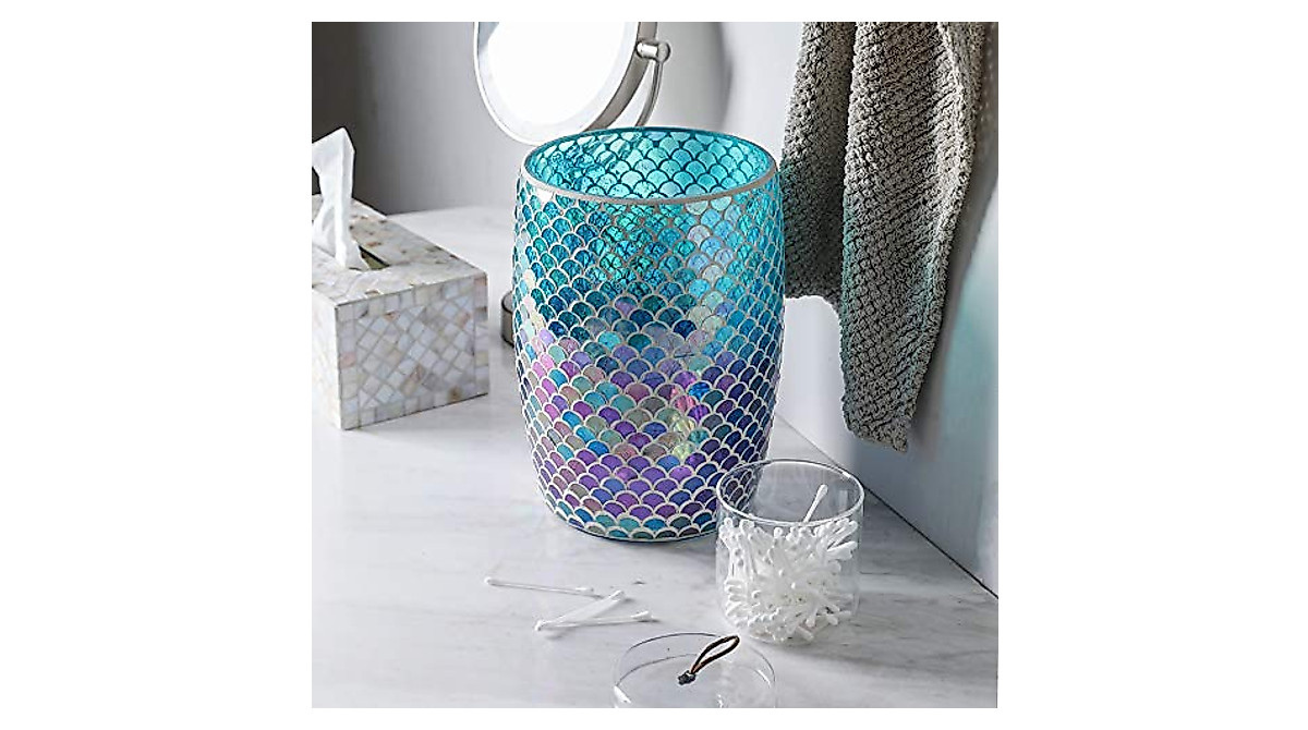 Decorative Glass Mosaic Bathroom Wastebasket & Tissue Holder