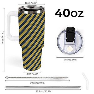 Blue And Yellow Stripes 40oz Water Bottle Double Wall Insulated Tumbler with Handle Leakproof Travel Mug White-style