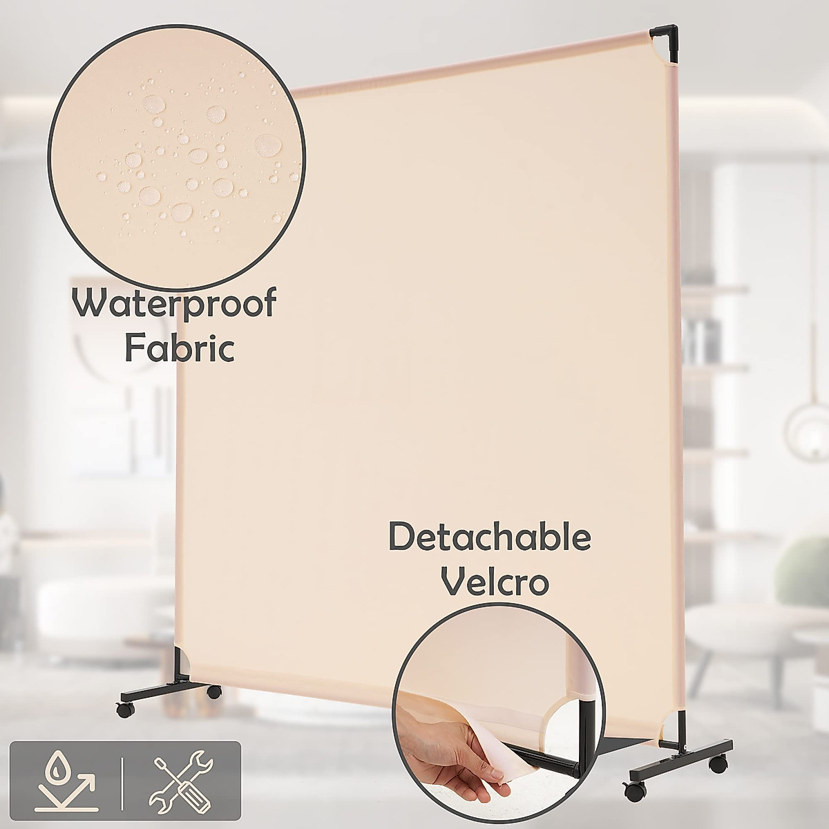 Spurgehom 6FT Single Panel Rolling Room Divider, Partition Privacy Screens with Wheels, Freestanding Fabric Room Panel, Portable Wall Divider for Office, Room,Restaurant, Hospital (Beige)