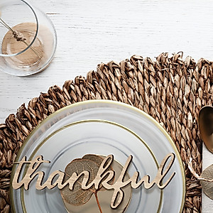 Yalikop 6 Pieces Thanksgiving Wood Cutouts Thankful Grateful Sign Handmade Wood Signs for Thanksgiving Fall Plate Decor Crafts DIY Decorations Supplies, 6 Styles