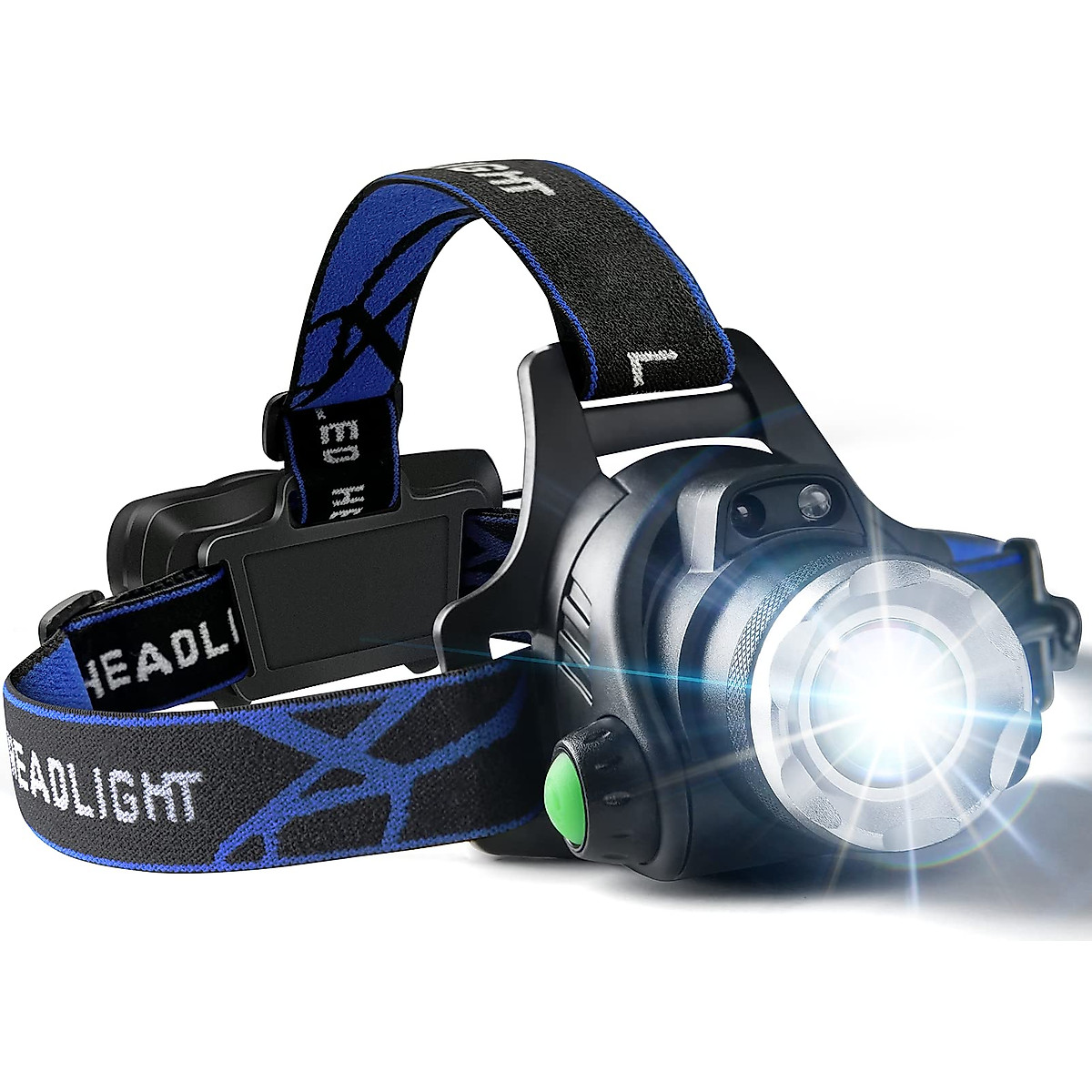 Rechargeable Headlamp,1500 Lumen High Bright Zoom LED Head Lamp,Large Battery-Powered Waterproof Headband Lamp with 4 Modes and Adjustable Headband Perfect For Outdoor Camping,Running,Cycling,Climbing