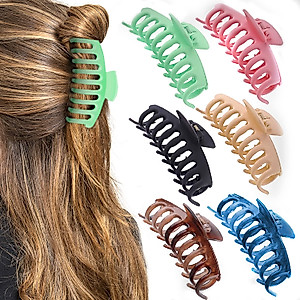 Big Hair Claw Clips 4 Inch Nonslip Claw Clips for Women and Girls Thich Hair Jaw Barrette Hair Styling Accessories Butterfly Clips Stylish Large Hair Acrylic Clip (6 pk)