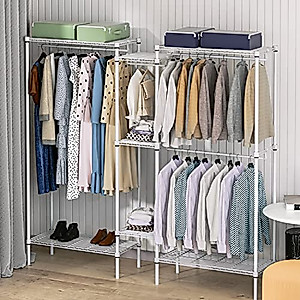 Magshion Portable Closet Wardrobe Heavy Duty Clothes Rack, Freestanding Clothing Rack with 4 Hang Rods and 7 Shelves, Free-Standing Garment Rack for Hanging Clothes, Load 1000lbs,White