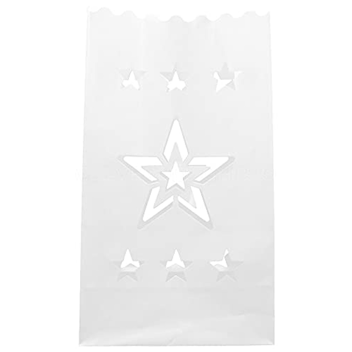 CleverDelights White Luminary Bags - 50 Count - Star Design - Wedding Party Christmas Holiday Luminaria
