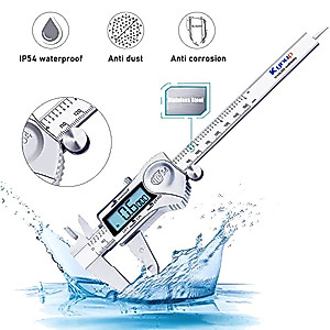 Kynup Digital Caliper, Calipers 6 Inch Measuring Tool with Stainless Steel, IP54 Splash Proof Protection Design, Easy Switch from Inch Metric Fraction, Large LCD Screen (150mm)