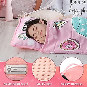 TANOSHII® Toddler Nap Mat with Pillow and Blanket, Portable Kids Sleeping Mats for Daycare, Preschool, 21" x 53", Lightweight and Soft Sleeping Bags for Kids (Unicorn, 21" x 53")