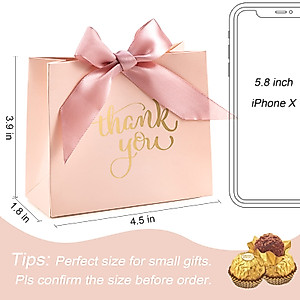 SOSFKIM Thank You Small Gift Bags 24 Pack - Mini Pink Paper Gift Bags with Ribbons, Party Favor Goodie Bags - Baby Shower Wedding Gift Bags Bulk 4.5x1.8x3.9in