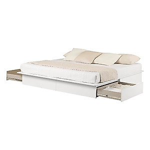 South Shore Step One Platform Bed with Drawers, King 80-in, Pure White