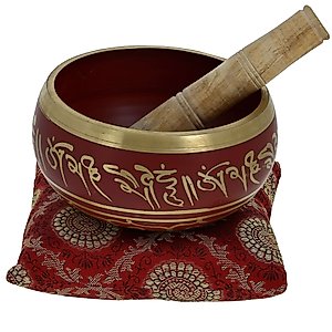 5 Inches Hand Painted Metal Tibetan Buddhist Singing Bowl Musical Instrument for Meditation with Stick and Cushion