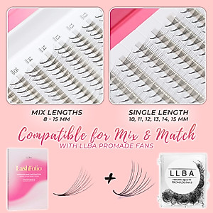 LLBA LashFolio Narrow Promade Fans | Handmade Volume Eyelashes | Multi Selections 5D~10D | C CC D Curl | Thickness 0.03~0.07mm | 8-15mm Length | Long Lasting & Easy Application (10D-0.03 D 8mm-15mm)