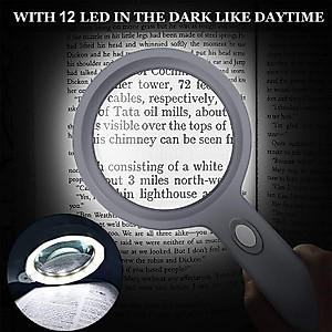 HYOIIO 10X Handheld Magnifying Glass-Lighted Reading Magnifier with 12 LED Lights Large and Real Magnifying Lens for Macular Degeneration, Seniors Reading, Soldering, Inspection, Coins