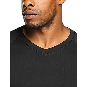 TSLA Men's Thermal V-Neck Long Sleeve Compression Shirts, Athletic Base Layer Top, Winter Gear Running T-Shirt, Heatlock V Neck Black, Small