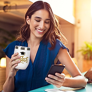 Whaline 8pcs Graduation Gift Box Set for 2024 Graduates Congrats Grad Gift Basket Including Tumbler Mug Eye Mask Photo Frame Sock Bracelet 20g Yellow Raffia Greeting Card for Grad Party Favor Present