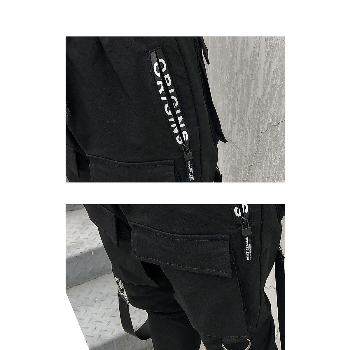 MOKEWEN Men's Multi Pocket Street Punk Hip Hop Casual Cargo Trousers Joggers Dancing Harem Pant 31-32