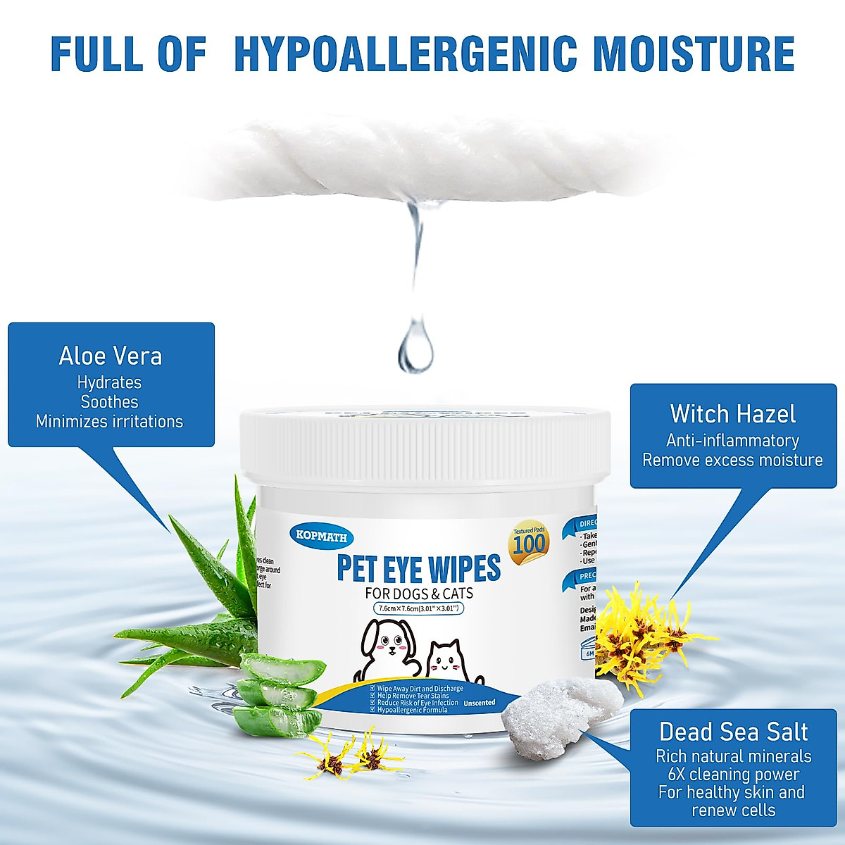 Kopmath Dental Care Finger Wipes and Dog Eye Wipes, Tear Stain Remover for Dogs, Big & Thick Cat Eye Wipes, Mild Ingredient, Texturized & Presoaked Pet Eye Cleaner Pad, Mint Flavor & Unscented，150Ct