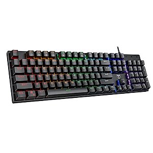Mechanical Gaming Keyboard Full Size, Bllean LED Rainbow Backlit Ultra-Slim Wired Keyboard with Blue Switches, Full-Key Rollover, Ergonomic Water-Resistant USB Keyboard for Windows Mac Gaming