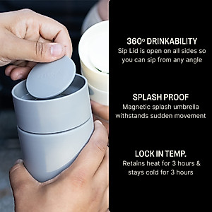 Fellow Carter Move Mug with 360º Sip Lid - Open Top Coffee To-Go Tumbler with Ceramic Interior, Vacuum-Insulated Stainless Steel, Matte Grey, 12 oz Cup