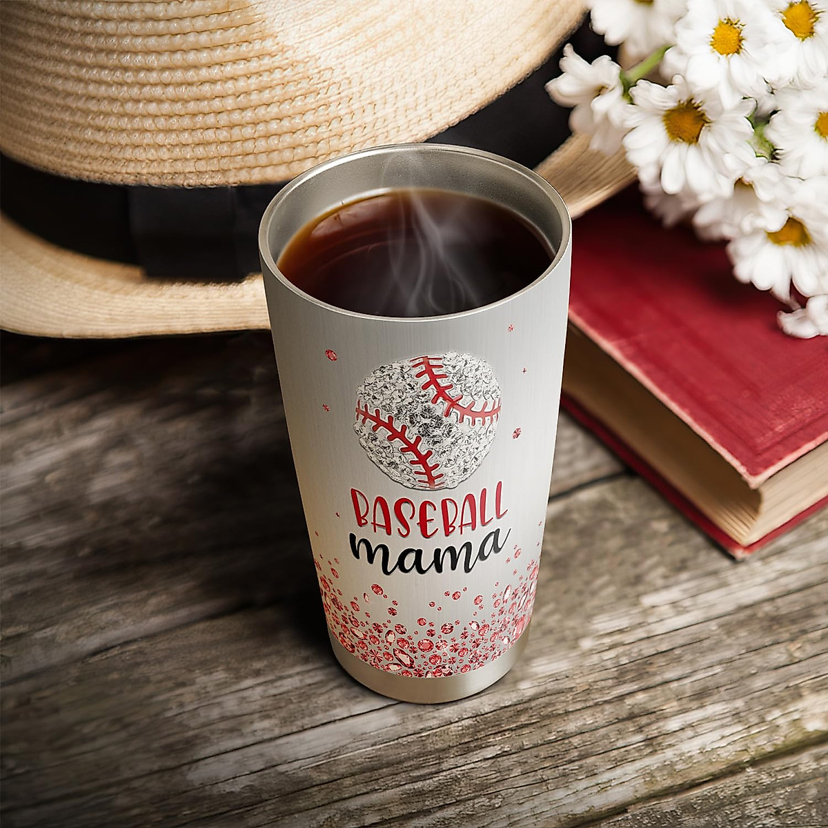 20oz Baseball Mama Tumbler, Basebal Mom Gifts for Mother, Grandma, Coffee Thermos for Women, Stainless Steel Double Wall Vacuum Insulated Coffee Mug, Travel Cup with Lid