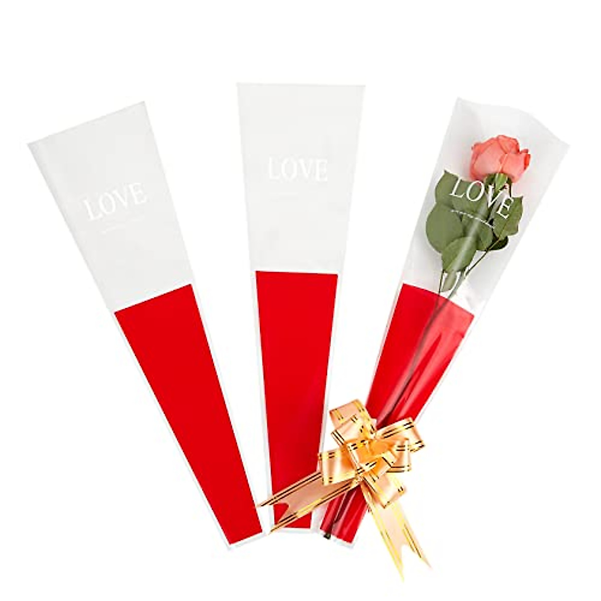 Flower Sleeves for Bouquets Bags Big Rose Sleeve Plastic Flower Bags for Bouquets Sleeves Floral Wrap F5-S-Red-100pcs