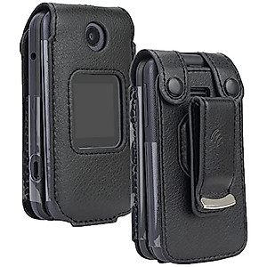 Case for Alcatel Go Flip 4 / TCL Flip Pro/TCL Classic Phone, Nakedcellphone [Black Vegan Leather] Form-Fit Cover with [Built-in Screen Protection] and [Metal Belt Clip]