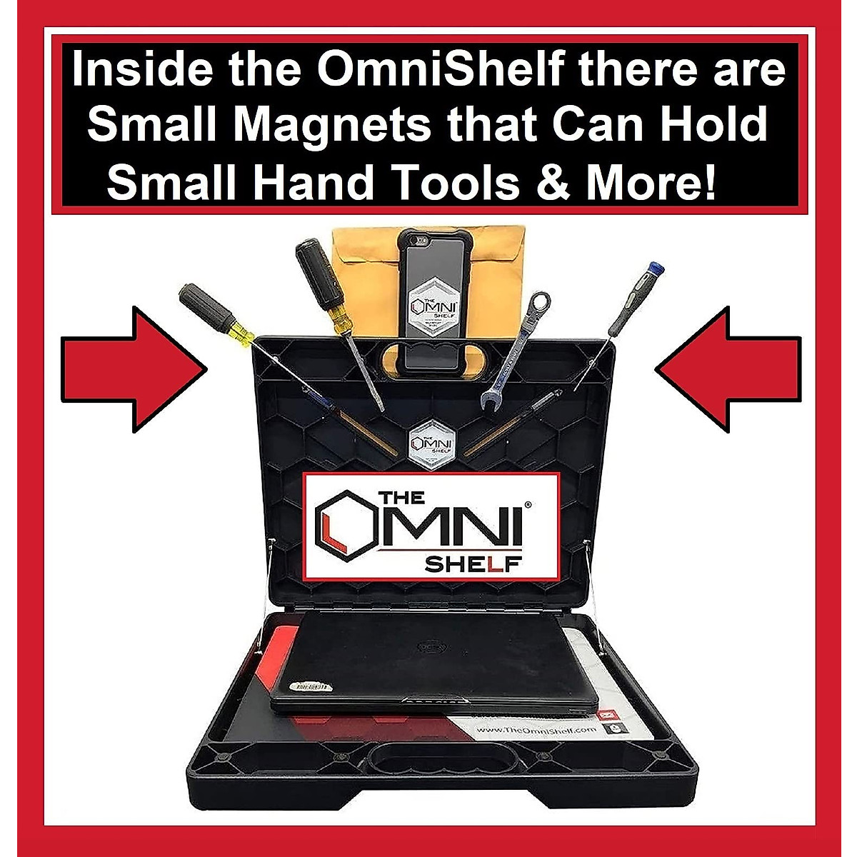 The OmniShelf Portable Workstation, Magnetic Toolbox, Laptop Stand w/ 40 lb Capacity, Hands Free Workstation, Attach to HVAC, Trucks, Walls, Poles etc. (Model # OSO1 - Magnets)