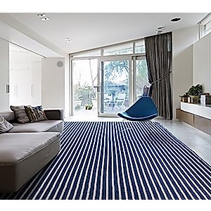 HOMEGNOME Indoor Outdoor Striped Rug 8'x10' Navy Blue