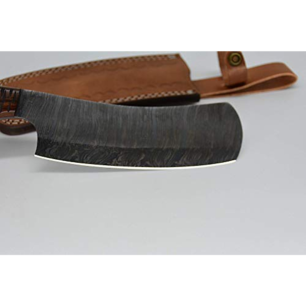 CK-12 Handmade Damascus Steel 12.00 Inches Cleaver Style Knife – Solid Rose Wood Handle. Full Tang Comes with Leather Sheath
