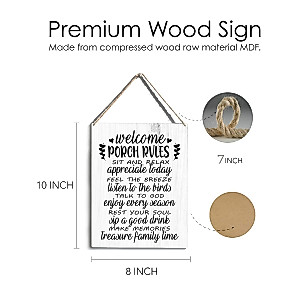 Welcome Porch Rules Sit and Relax Wood Sign Porch Wooden Signs Rustic Hanging Plaque Home Wall Art 8" x 10" Sign Wall Decor for Home