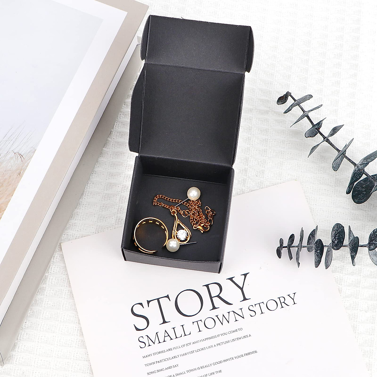 Sdootjewelry Ring Boxes Bulk, 1.57’’ × 1.57’’ × 0.98’’ Kraft Gift Boxes, 100 Pack Small Gift Boxes Bulk, Jewelry Gift Boxes Bulk Wholesale, Black