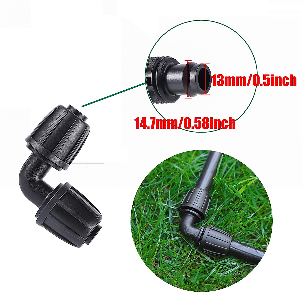 1/2 inch Irrigation Fittings Elbow Connectors For (1/2" ID x0.6-0.63" OD) 16mm Drip Tubing Barbed Connectors-10 Pcs/pack