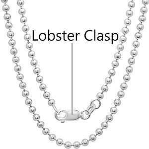 Savlano 925 Sterling Silver Italian Solid Bead Ball Dog Tag Chain Necklace Comes With Gift Box for Women & Men - Made in Italy (22, 2.0mm)