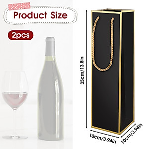Wine Gift Bags 2 PCS Luxury Wine Bottle Gift Bags, 4"X4"X13.8" Reusable Liquor Bags with Gold Foil Print, Gold Foil Black Wine Bags for Party Wedding Party Anniversary Champagne Wine Bags with Handles