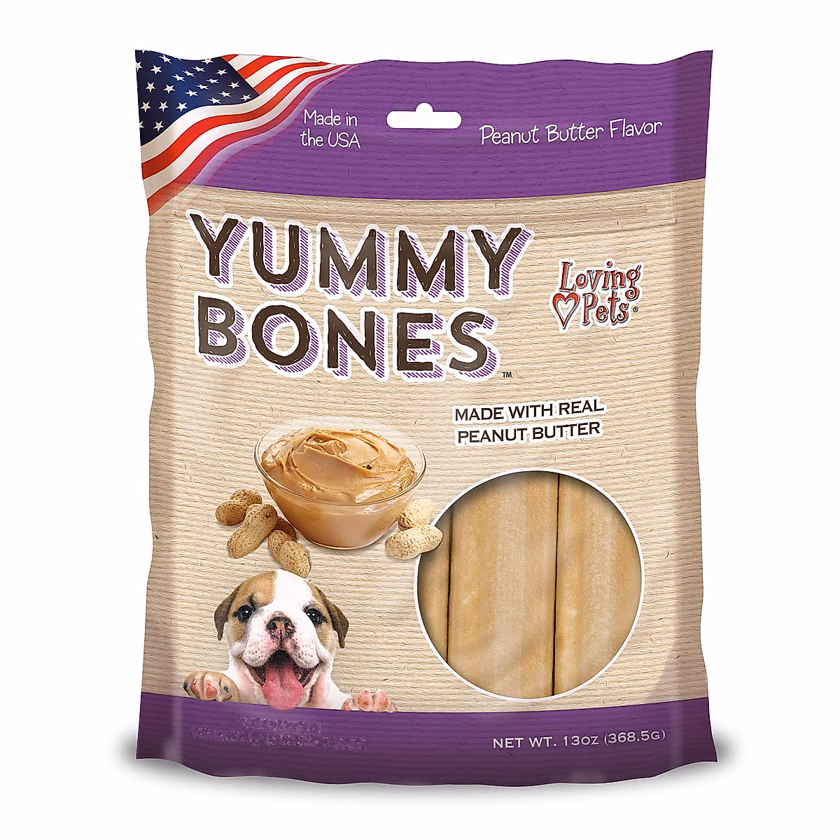 Loving Pets Yummy Bones - Peanut Butter Flavor Filled Bones for Dogs (for Toy/Small Dogs 1-20 lbs)
