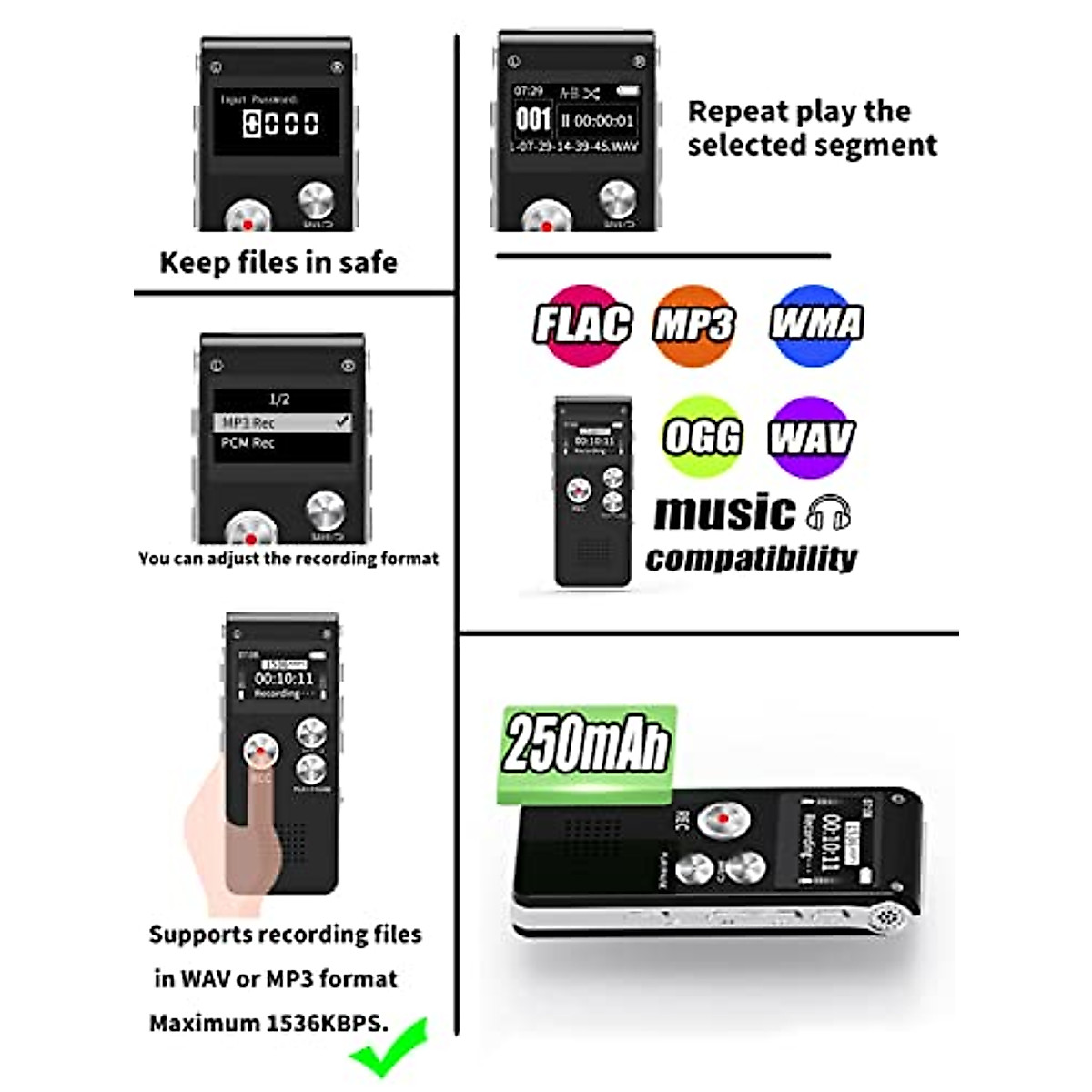 Digital Voice Recorder 16GB Voice Recorder with Playback for Lectures - USB Rechargeable Dictaphon Upgraded Small Tape Recorder