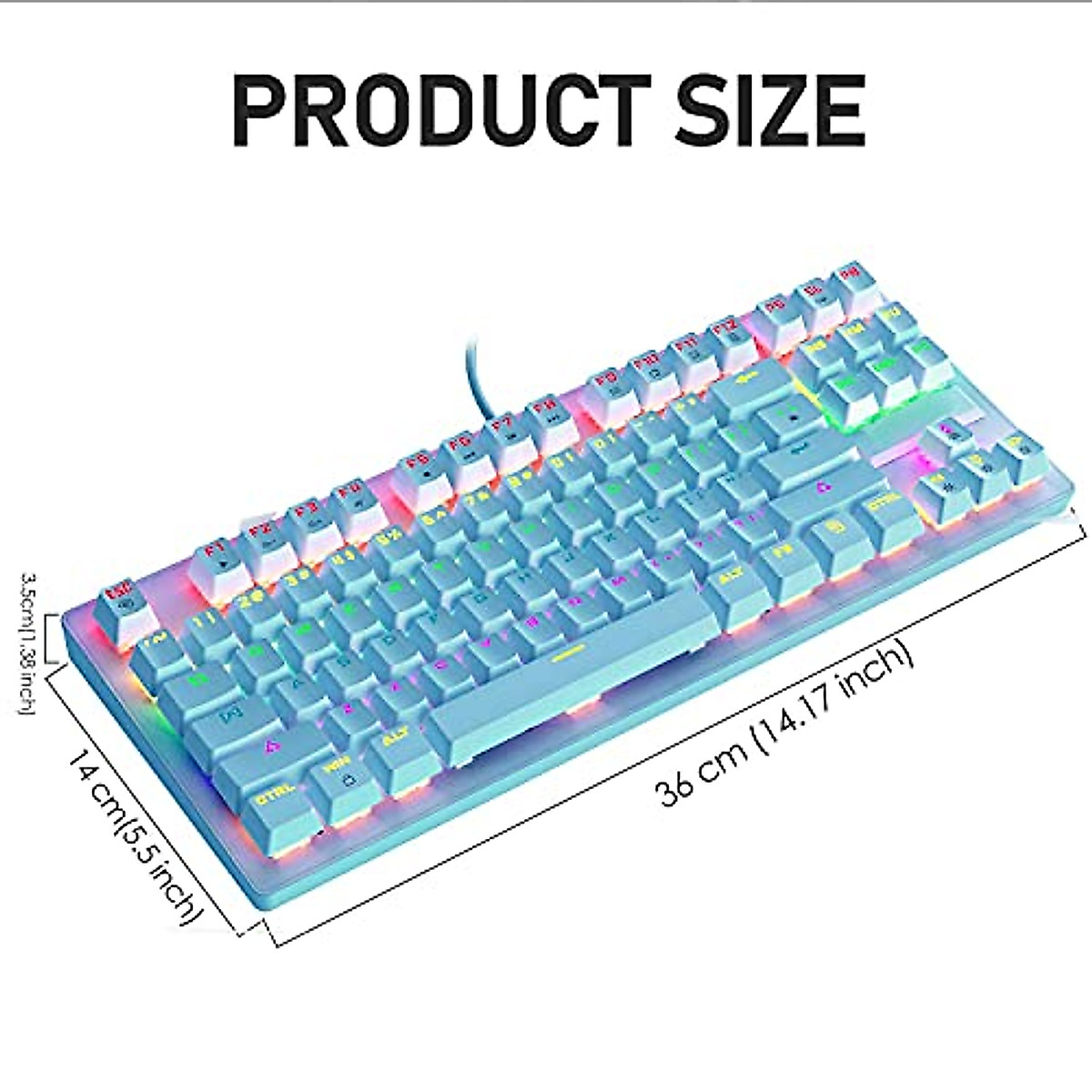 Mechanical Gaming Keyboard, LED RGB Backlit Compact 87 Keys Mini Wired Office Keyboard with Blue Switch for Windows Laptop PC Mac - Blue