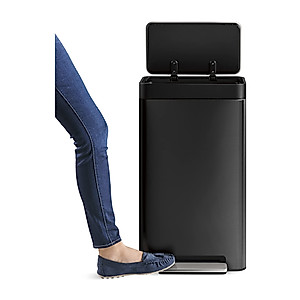 KOHLER K-20941-BST Kitchen Trash Can, 8 Gallon Trash Can Trash with Quiet-Close Lid and Hands Free Foot Pedal in Black Stainless Steel