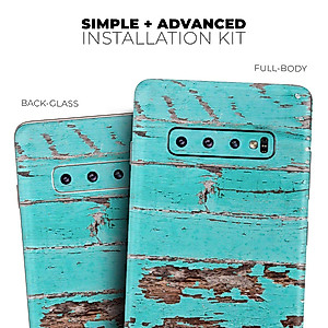 DesignSkinz Turquoise Chipped Paint on Wood Protective Vinyl Decal Wrap Skin Cover Compatible with The Samsung Galaxy S20 (Screen Trim & Back Glass Skin)