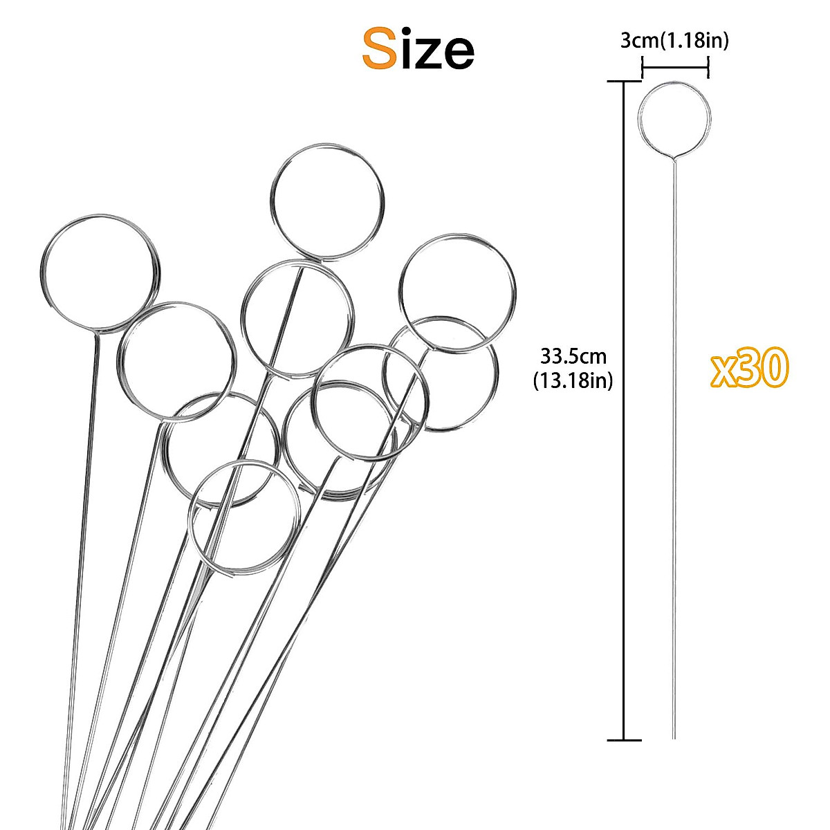 30 Pcs Metal Wire Floral Picks 13 Inch Wire Place Card Holder, Metal Table Name Number Clips Picture Stand, Round Photo Memo Flower Card Holder for Wedding Party Birthday ​Cake (Silver Round) ​