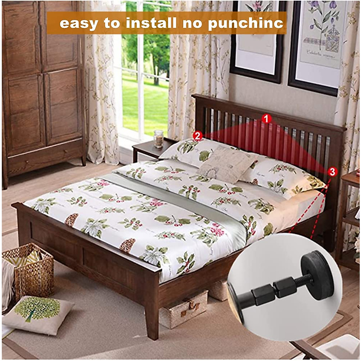 NatureMan 2 Pieces of Black Adjustable Threaded Bed Frame Anti-Shake Tool, Headboard Stoppers，Bed stoppers ，Wall Bed headboard Anti-Shake Fixer to Prevent loosening, Easy to Install (1.1-2.5 inches)