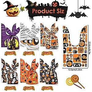 AhfuLife 120 PCS Halloween Treat Candy Bags, 6 Designs Halloween Goodie Bags for Trick or Treat, Small Cute Rabbit Ears Halloween Snack Bags for Halloween Party Supplies Favors