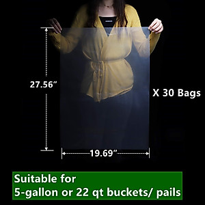 Yopay 30 Pack 5 Gallon Bucket Liner Bags for Marinating and Brining, 8 Mil Extra Large Thick Food Storage Bags, 20" W X 28" H, BPA Free, Heavy Duty Leak Proof