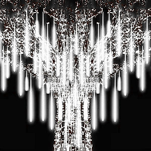 Falling Rain Drop 30cm 8 Tubes 240 LED Waterproof Outdoor Christmas Lights Cascading Icicle String Light for Indoor Outdoor Wedding Garden Tree Home Decor, White