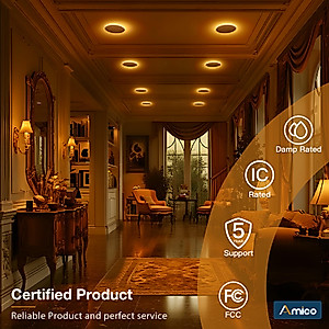 Amico 12 Pack 6 Inch 5CCT LED Recessed Ceiling Light with Night Light, 2700K/3000K/3500K/4000K/5000K Selectable Ultra-Thin Recessed Lighting, 12W=110W, 1100LM, Dimmable Canless Wafer Downlight ETL&FCC