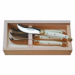 Jean Dubost 4 Cheese Knives in Box, Ivory